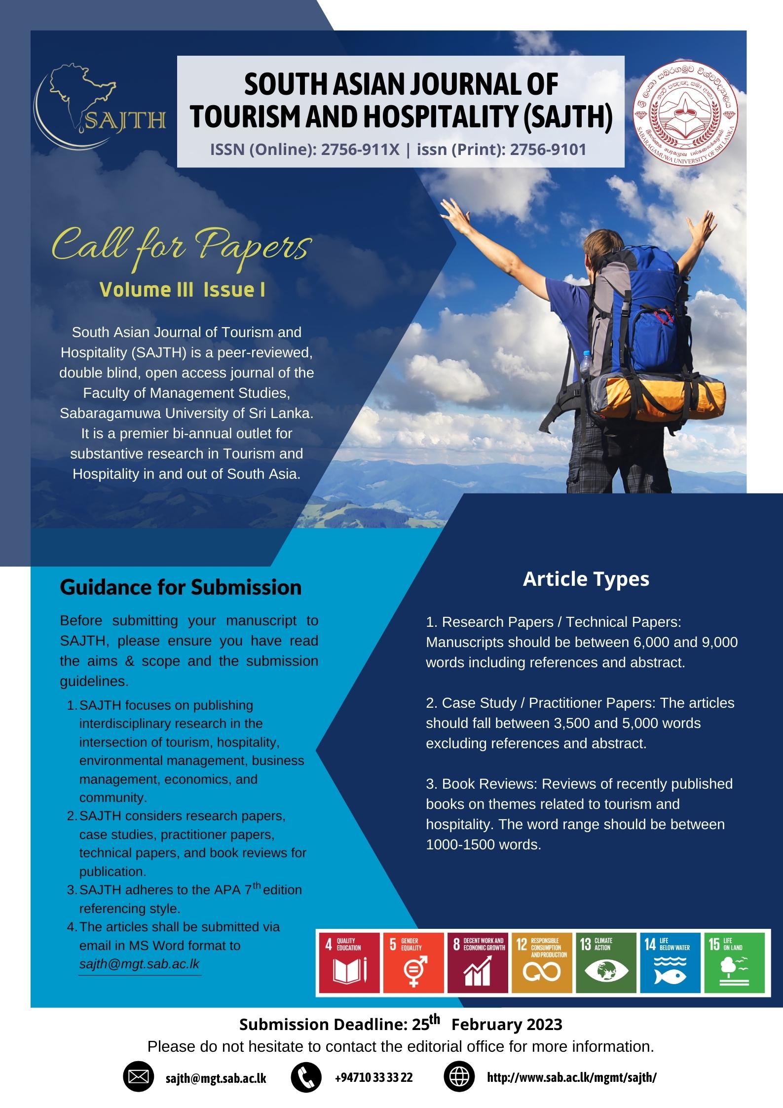 SAJTH | South Asian Journal of Tourism and Hospitality